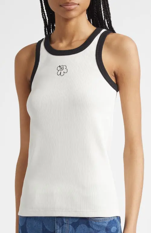 Marimekko Surrea Piirto Unikko Cotton Rib Tank In Off White Black